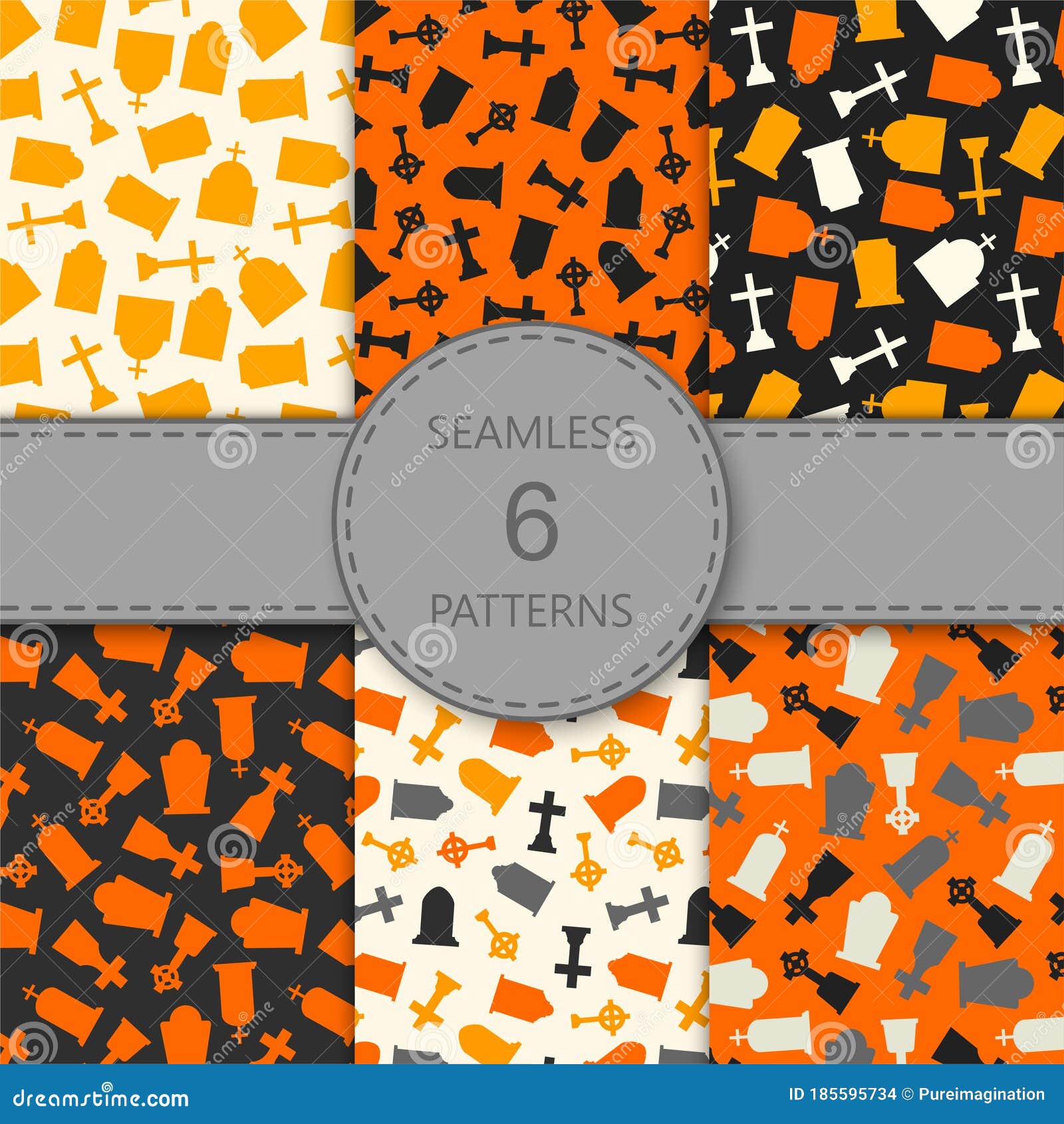 Seamless Pattern with Tombstone on Orange and Black Background Stock ...