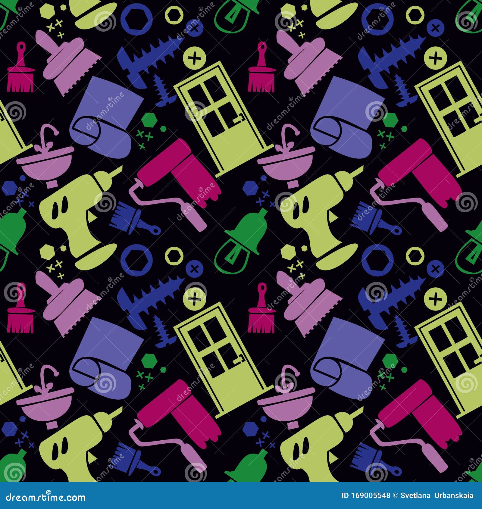 Seamless Pattern with Tools, Carpentry Tools, Repair Tools ...