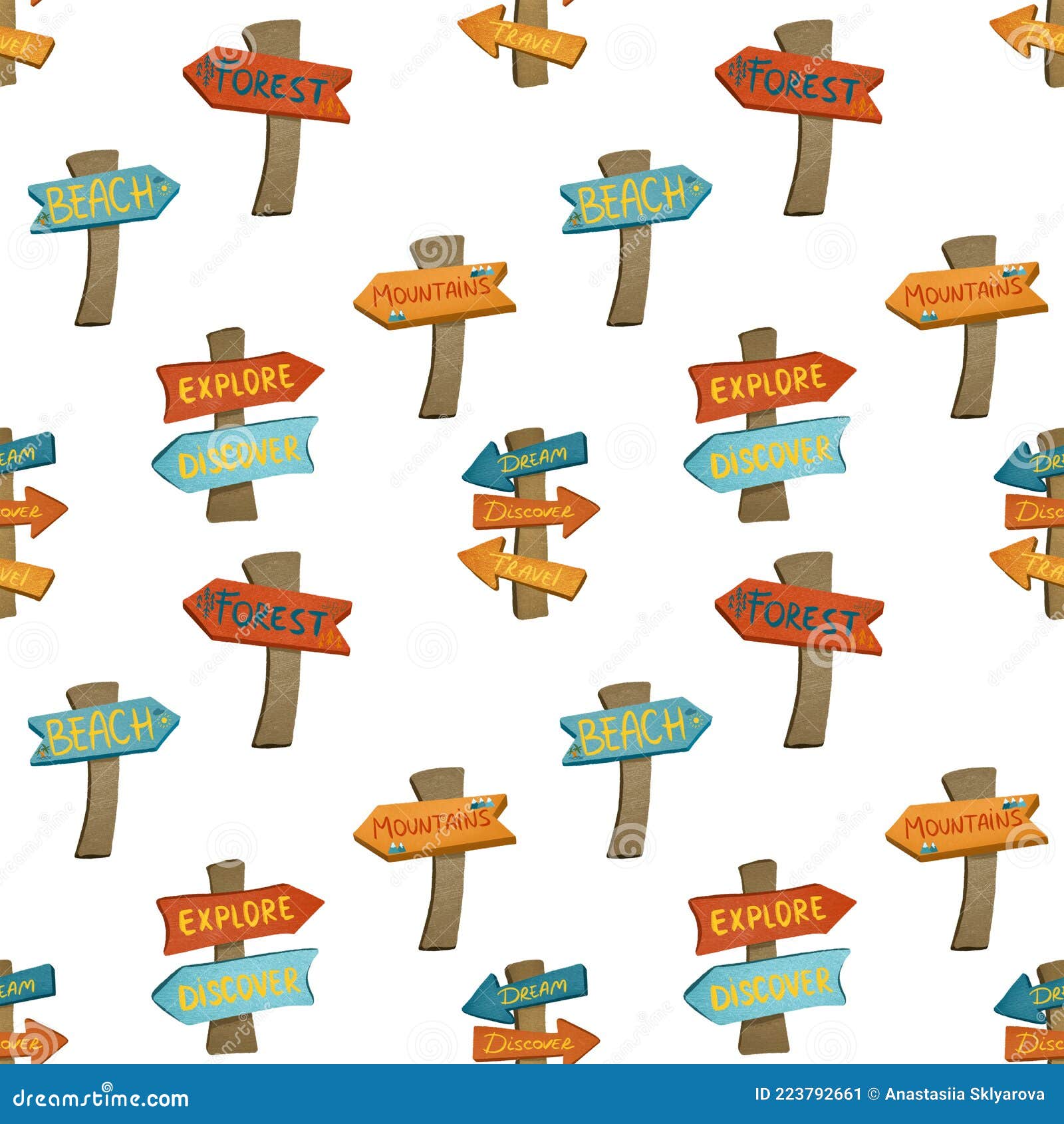 Seamless Pattern of Tourism Pointers Stock Illustration - Illustration ...