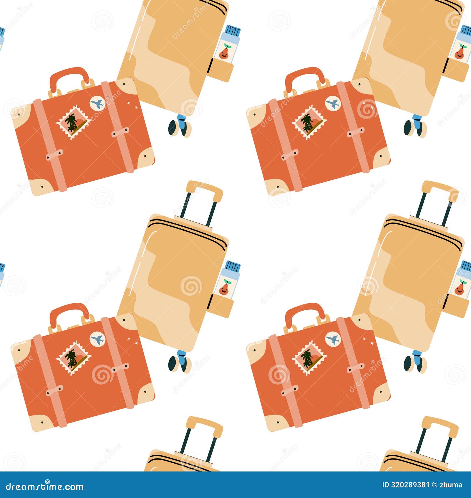 Seamless Pattern with Touristic Items Luggage, Tickets and Plane Stock ...