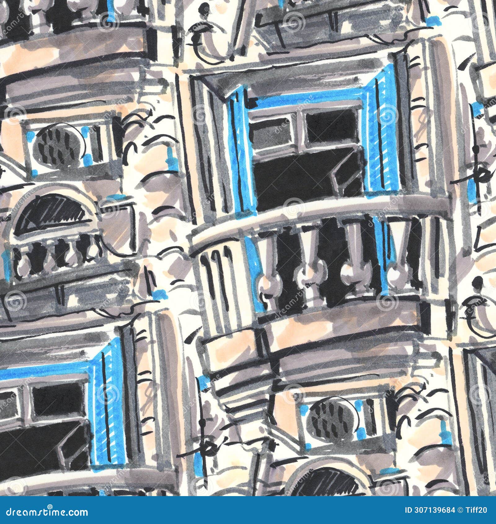 Seamless Pattern with a Town Stock Illustration - Illustration of town ...