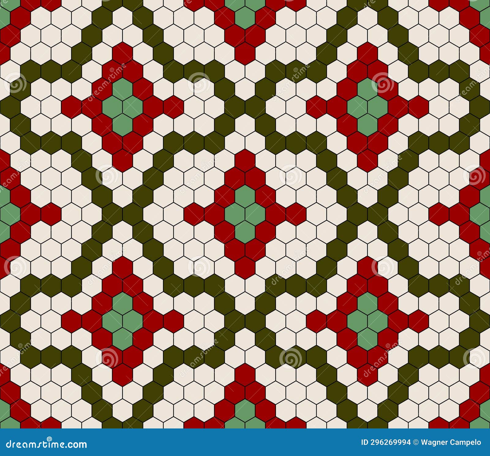 Seamless Pattern with Tradicional Hexagonal Tiles Style in 5 Colors ...