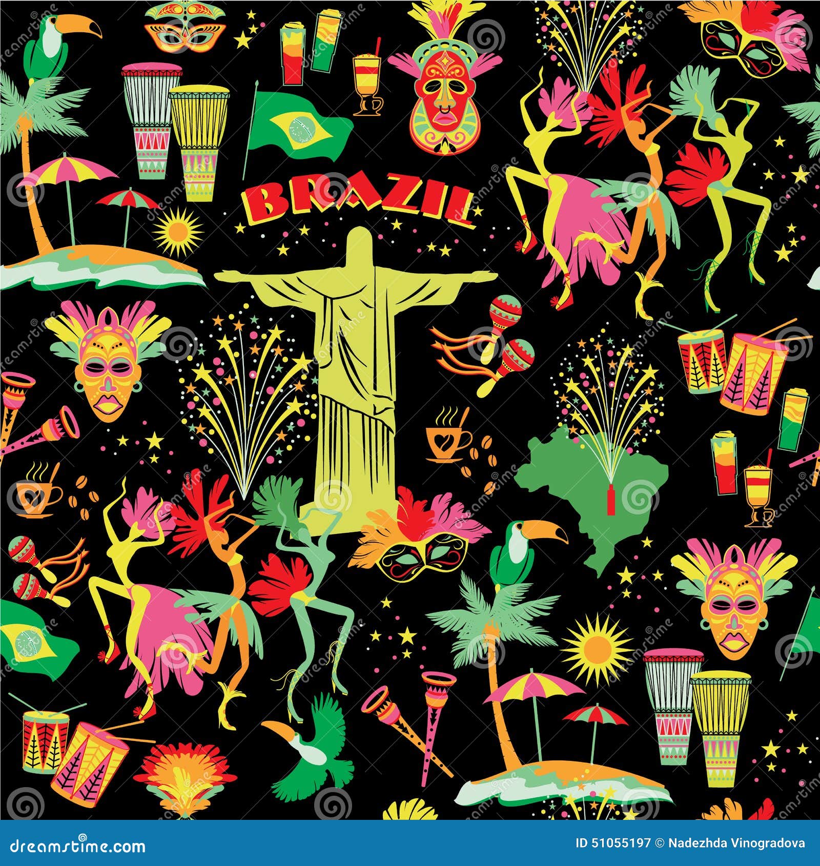 Seamless Pattern with Traditional Brazilian Items Stock Vector ...