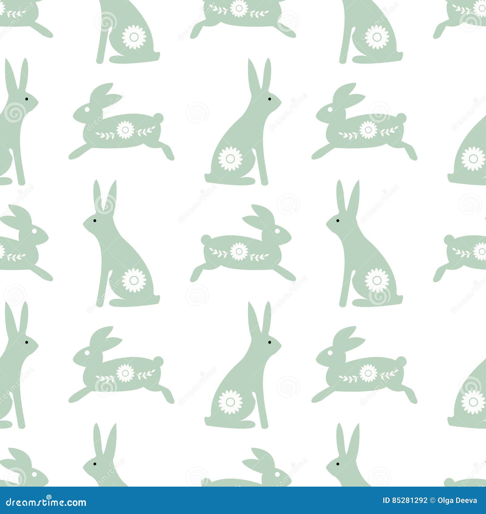 Seamless Pattern with Traditional Folk Motif with Rabbits Stock Vector ...