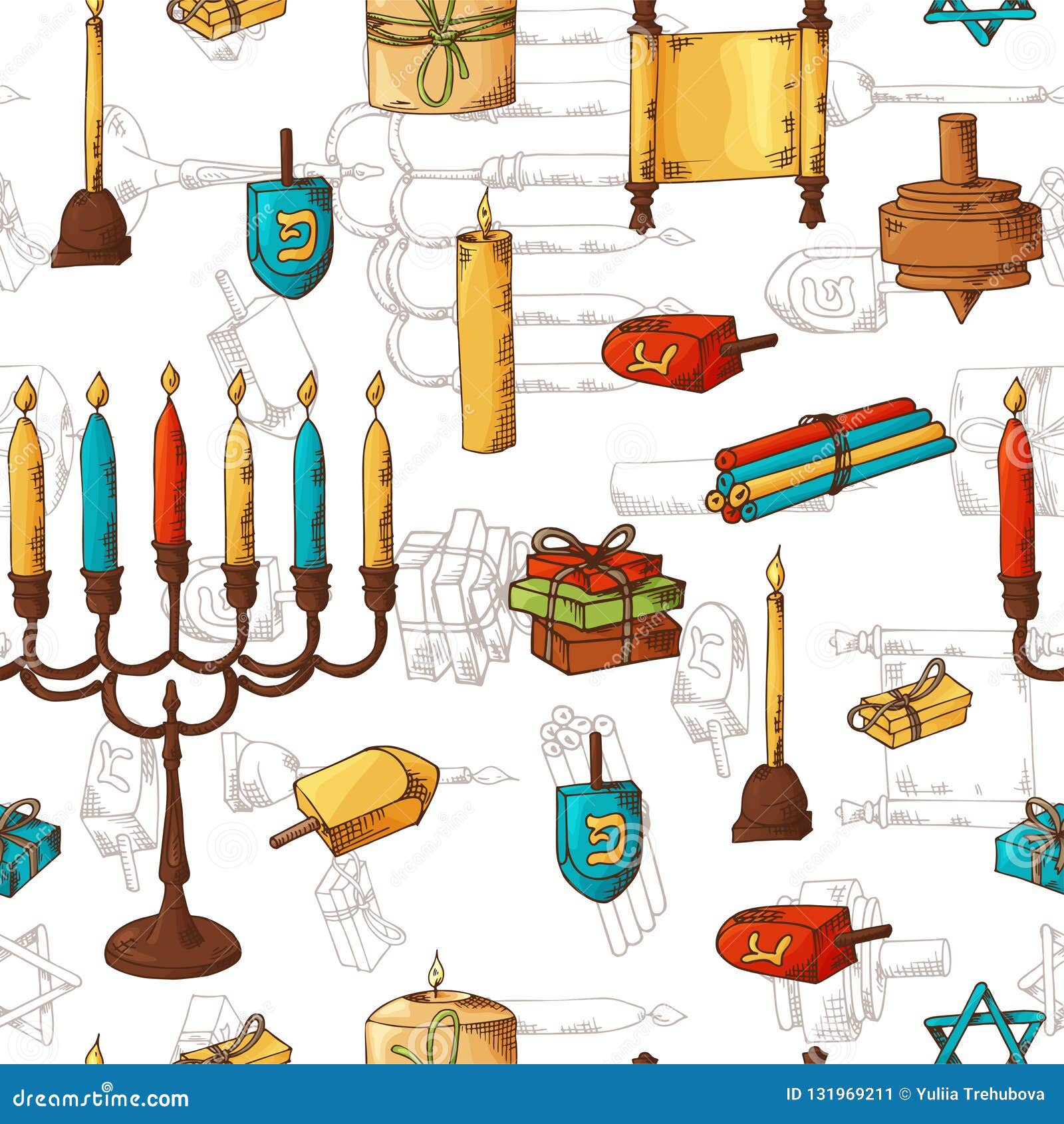 Seamless Pattern with Traditional Hand Drawn Elements. Happy Hanukkah ...