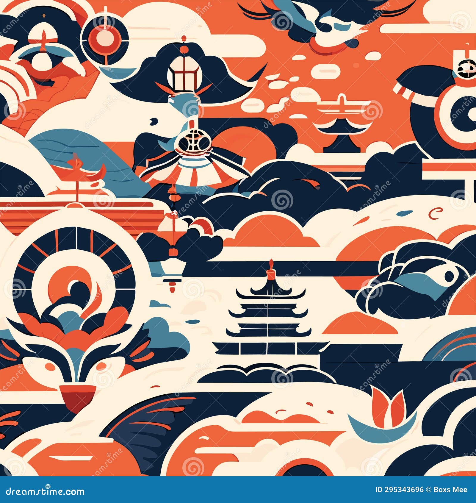 Seamless Pattern with Traditional Japanese Elements. Vector ...