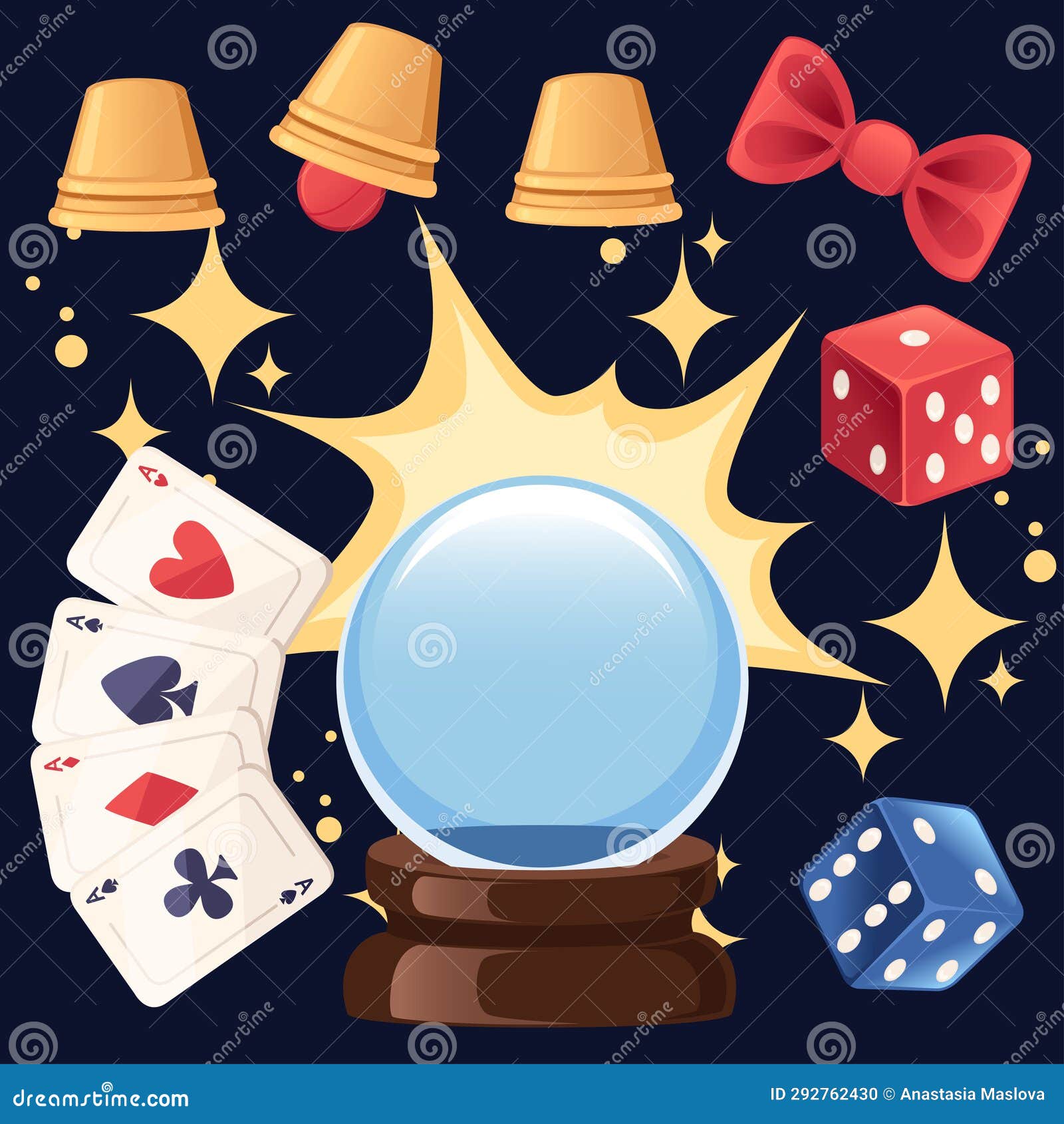 Seamless Pattern Transparent Blue Magic Ball on Wooden Stand Vector ...