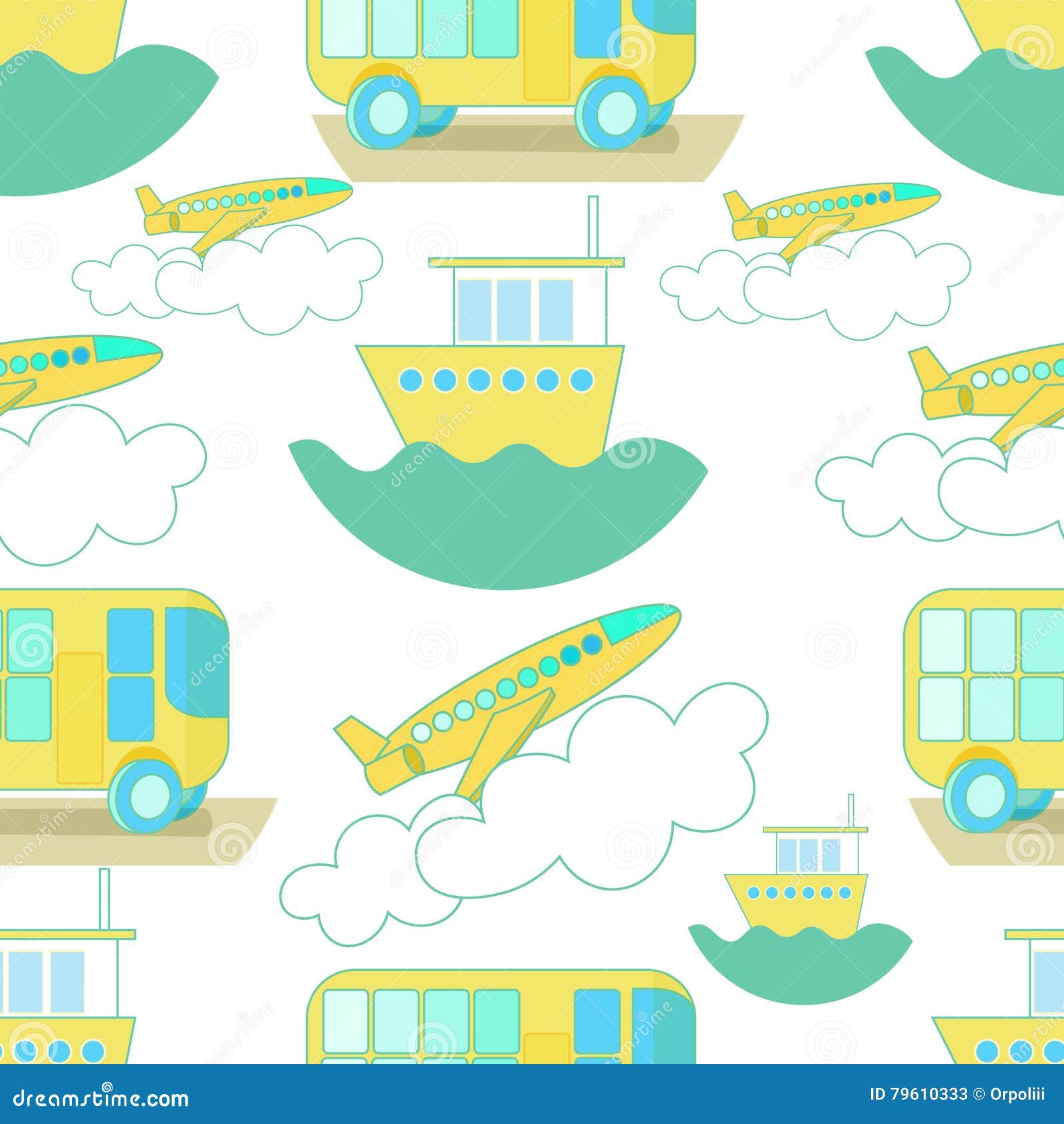 Seamless Pattern Transport Bus, Airplane, Ship. Vector Stock Vector ...