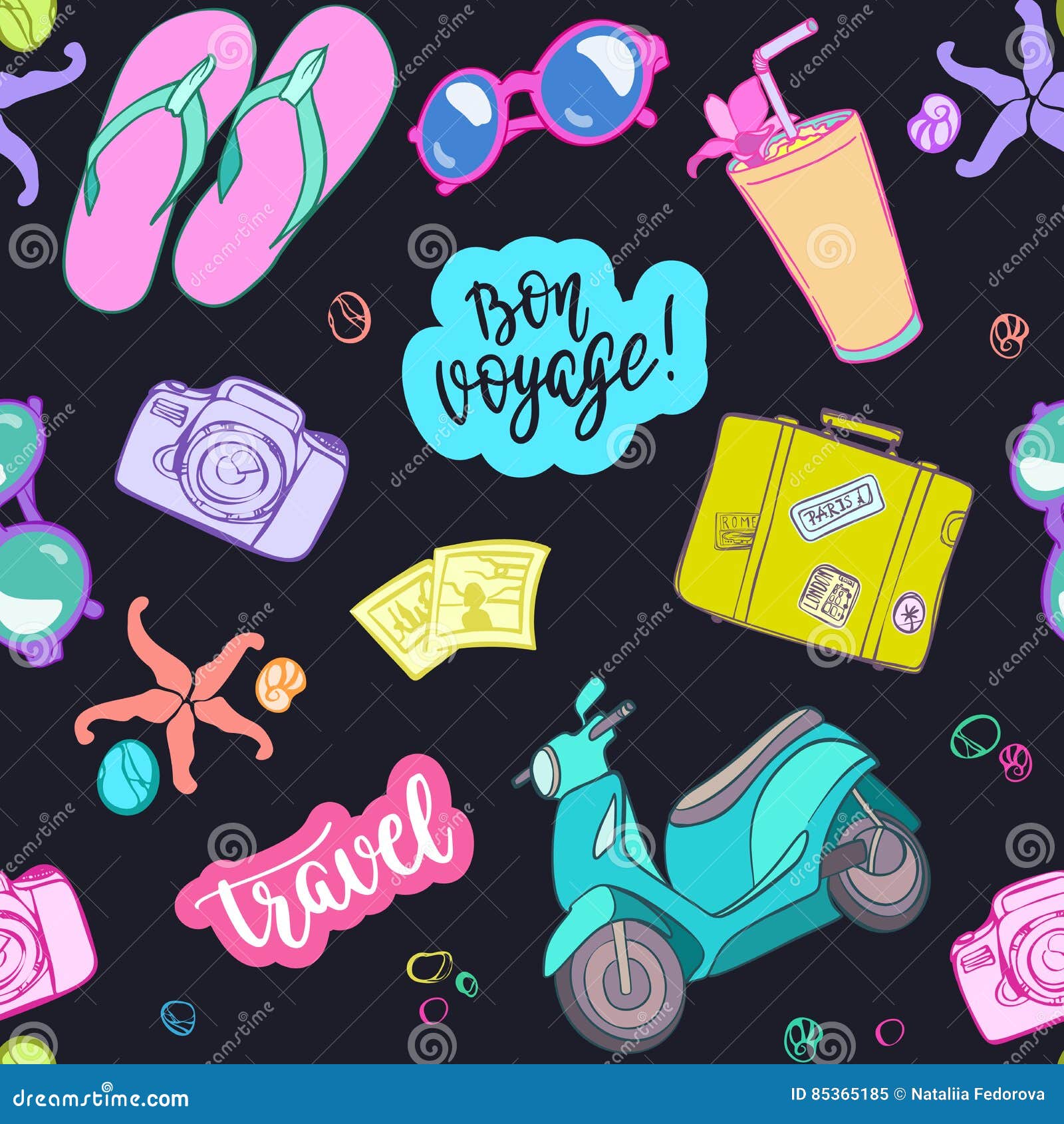 Seamless Pattern Travel Elements in Patch Style. Stock Vector ...