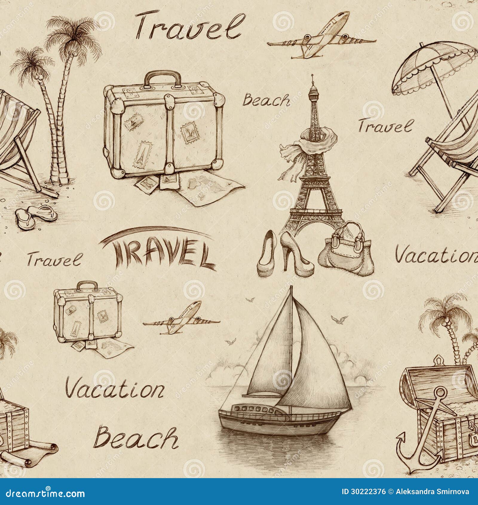 Seamless travel pattern stock illustration. Illustration of drawing ...