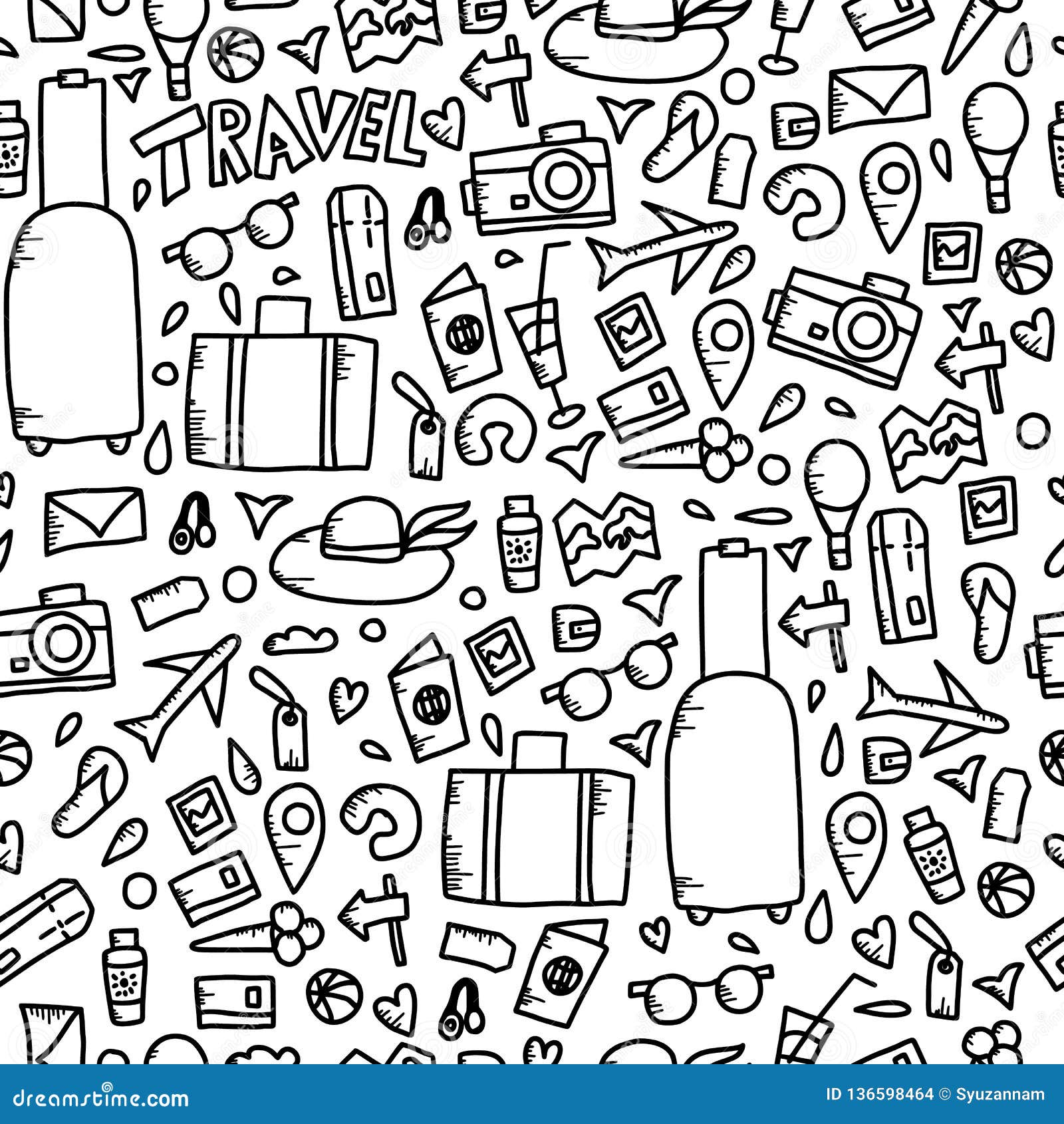 Seamless Pattern of Travel Symbols in Vector. Stock Vector ...