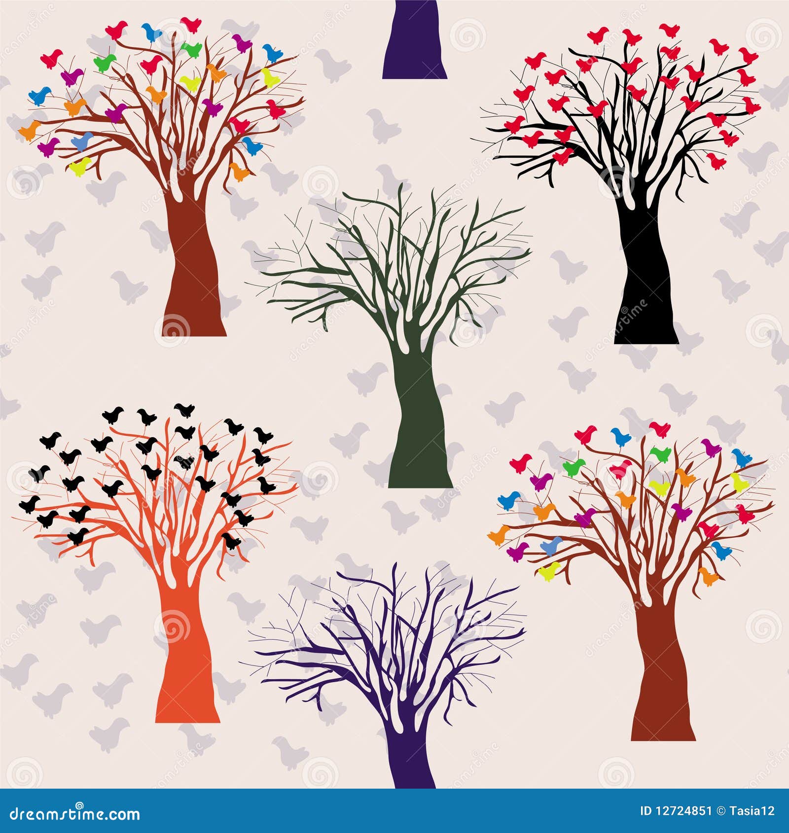 Seamless Pattern with Trees Stock Vector - Illustration of pretty ...