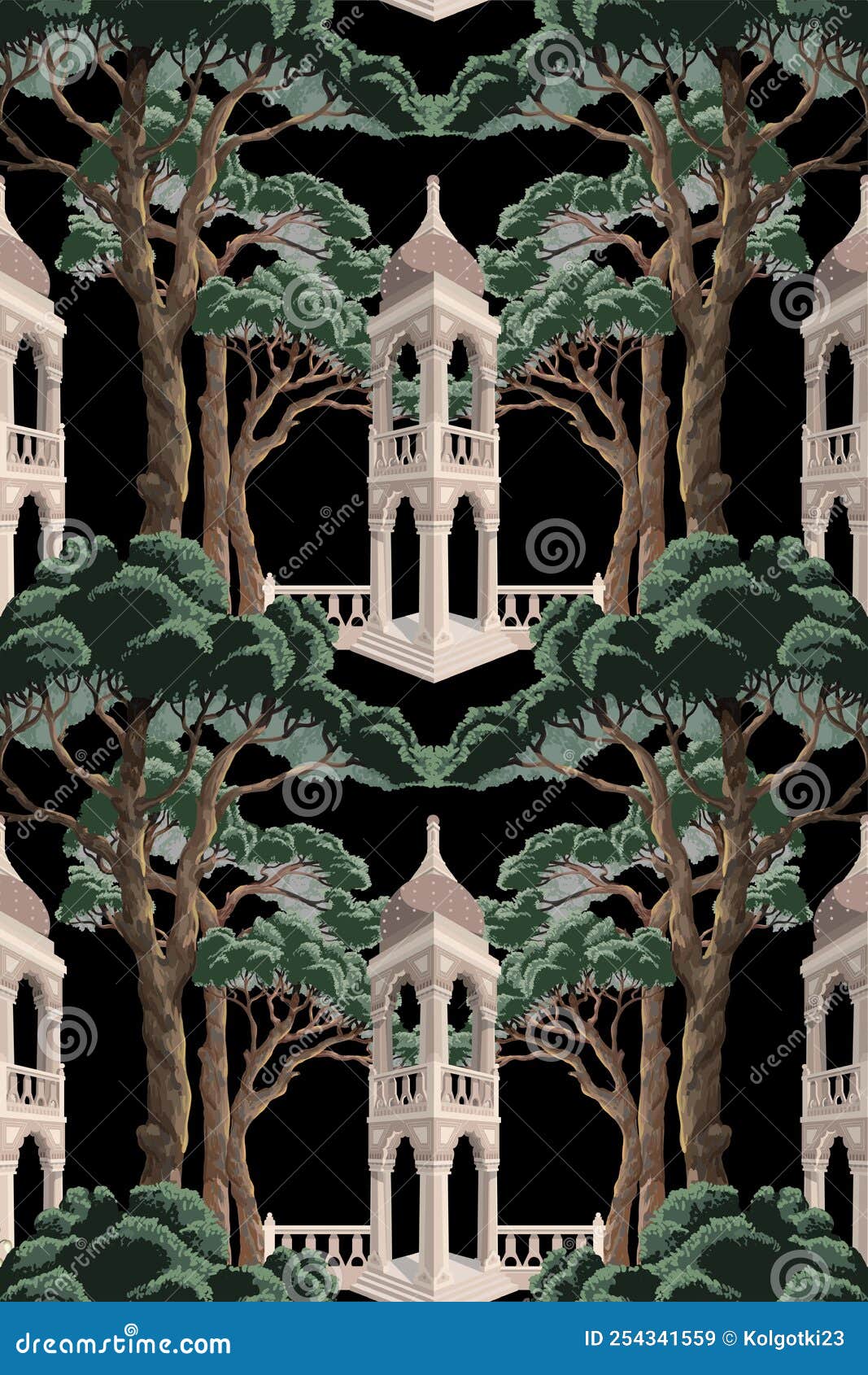 Seamless Pattern with Trees and Alcove. Interior Print. Stock Vector ...