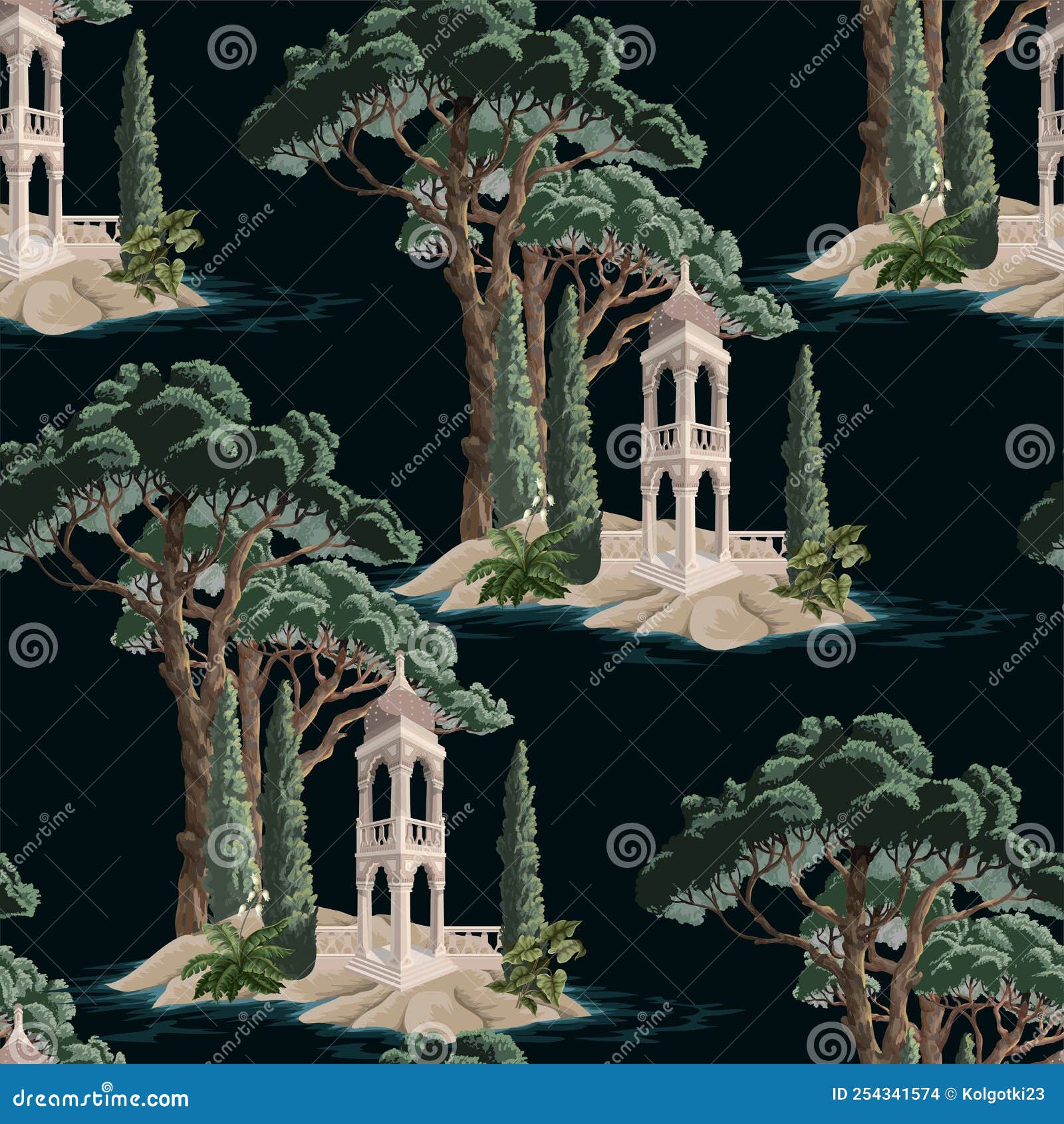 Seamless Pattern with Trees and Alcove. Interior Print Stock Vector ...