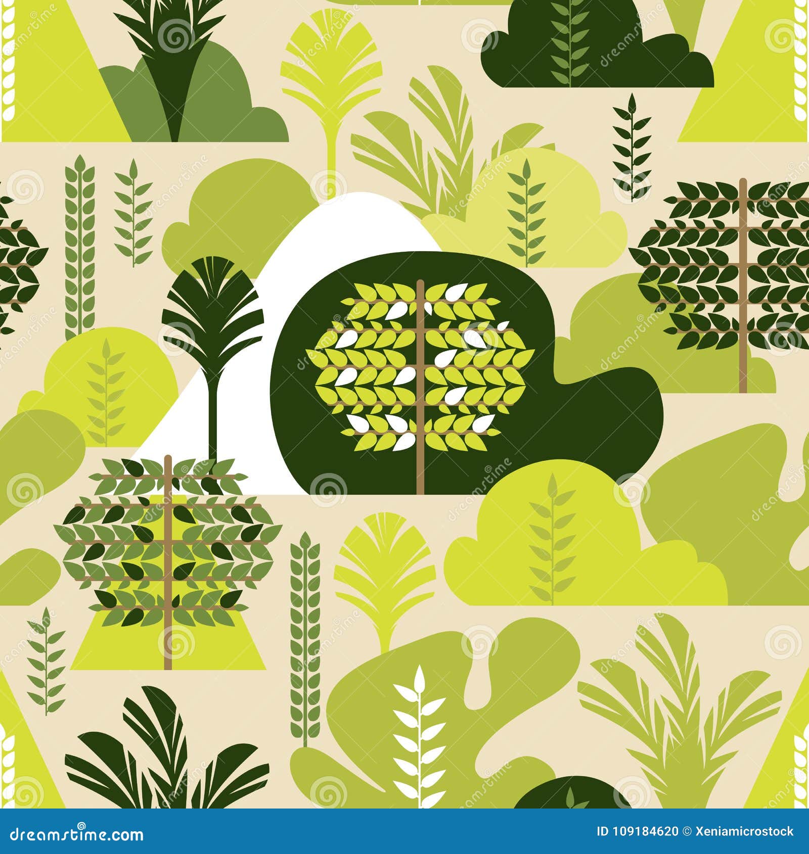 Seamless Pattern. Trees Broadleaf Tropical in a Flat Style ...