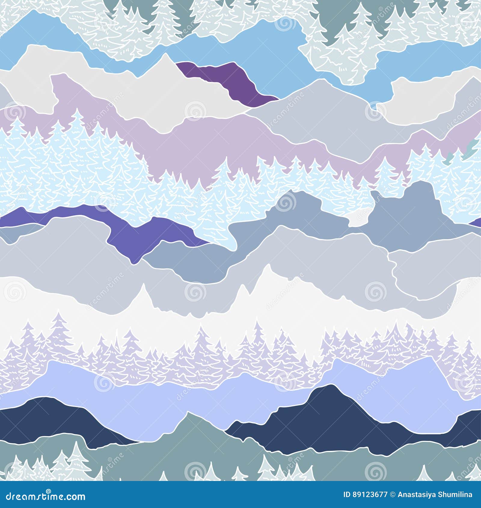 Seamless Pattern with Trees and Mountains Stock Vector - Illustration ...