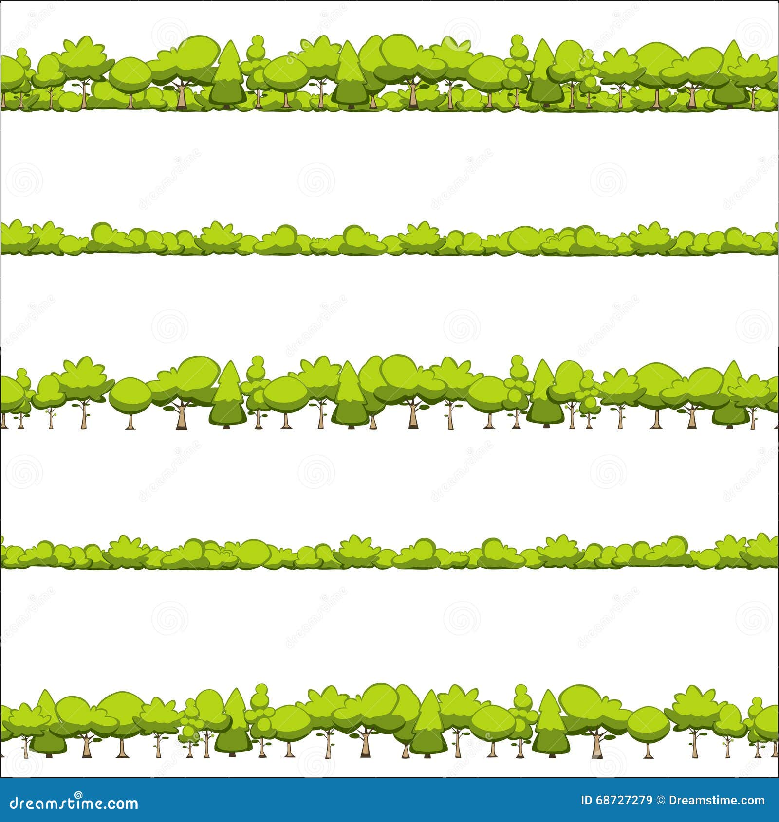 Seamless Pattern of Trees and Shrubs Stock Vector - Illustration of ...