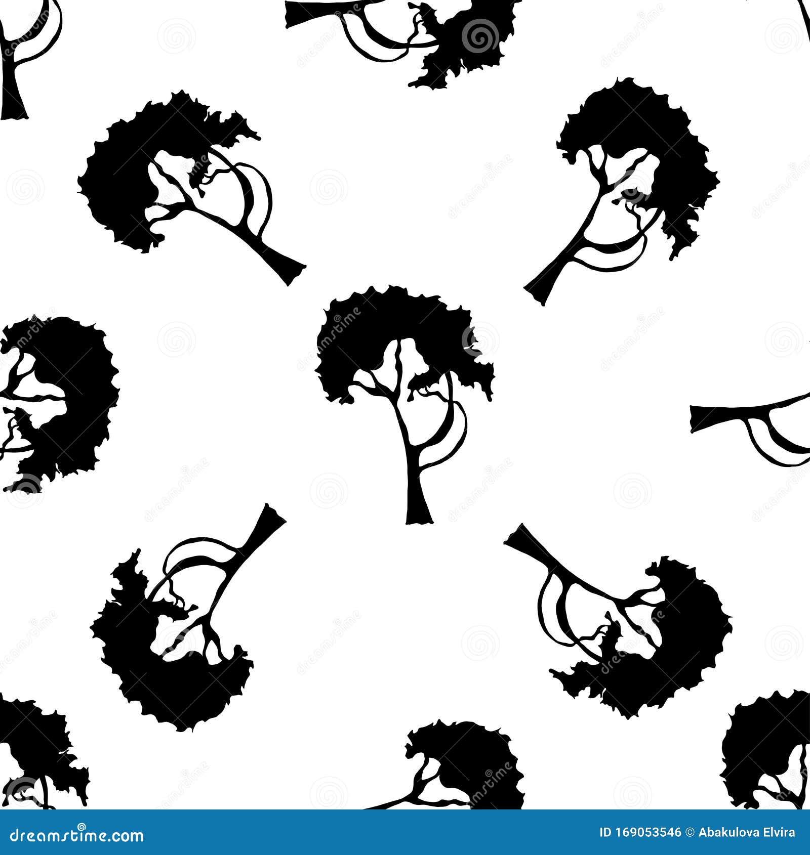 Seamless Pattern with Trees Silhouette. Vector Hand Drawn Illustration ...