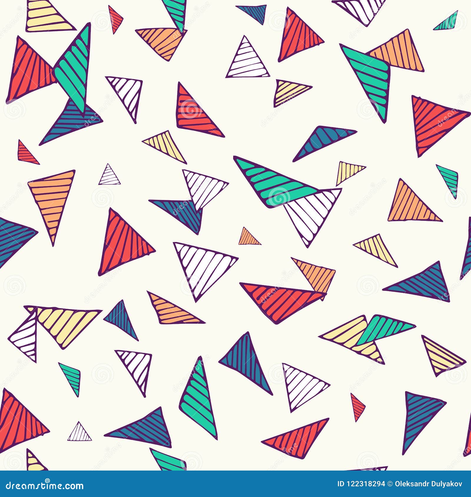 Seamless Pattern. Triangles with Strips Randomly Scattered Stock Vector ...