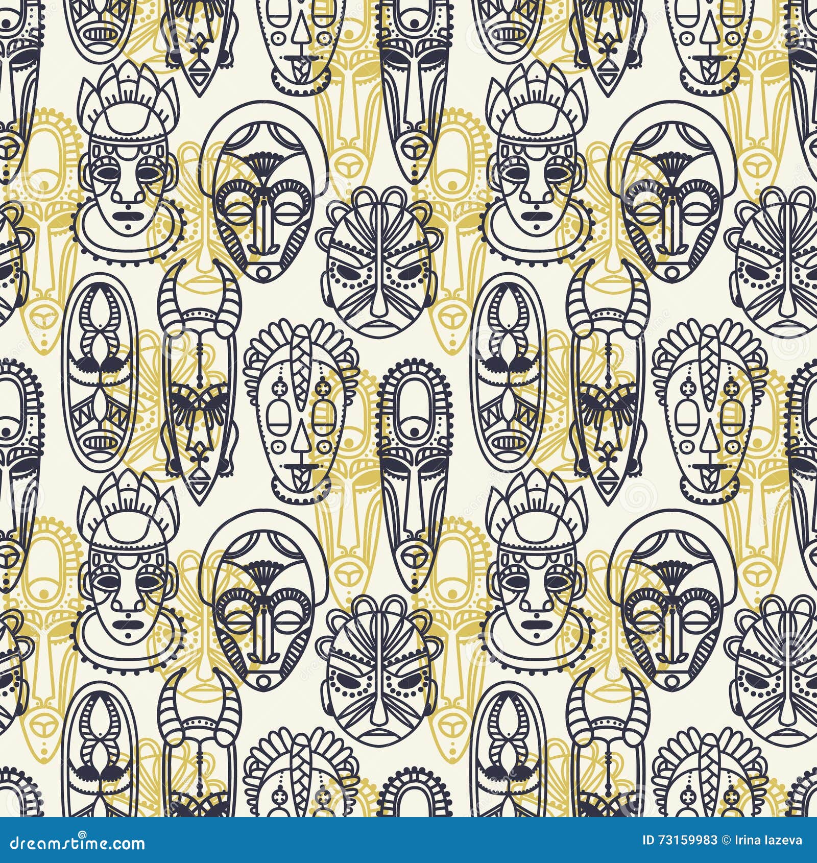Seamless Pattern with Tribal African Masks Stock Vector - Illustration ...
