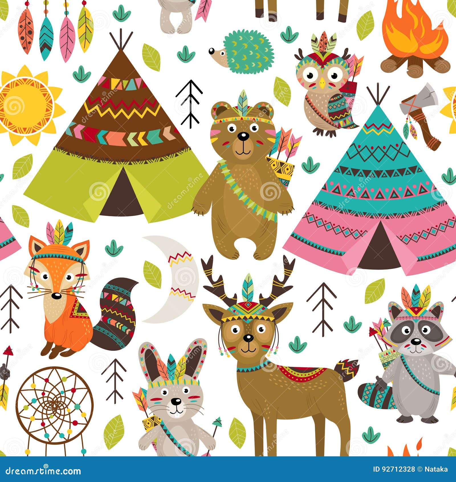 Seamless Pattern with Tribal Animals and Elements Stock Vector ...