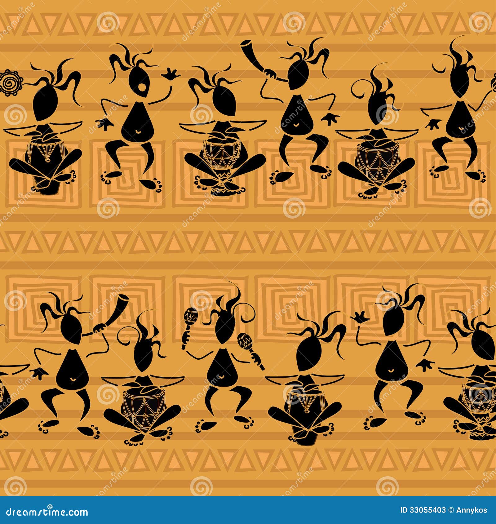 Seamless Pattern of Tribal Musicians Stock Vector - Illustration of ...
