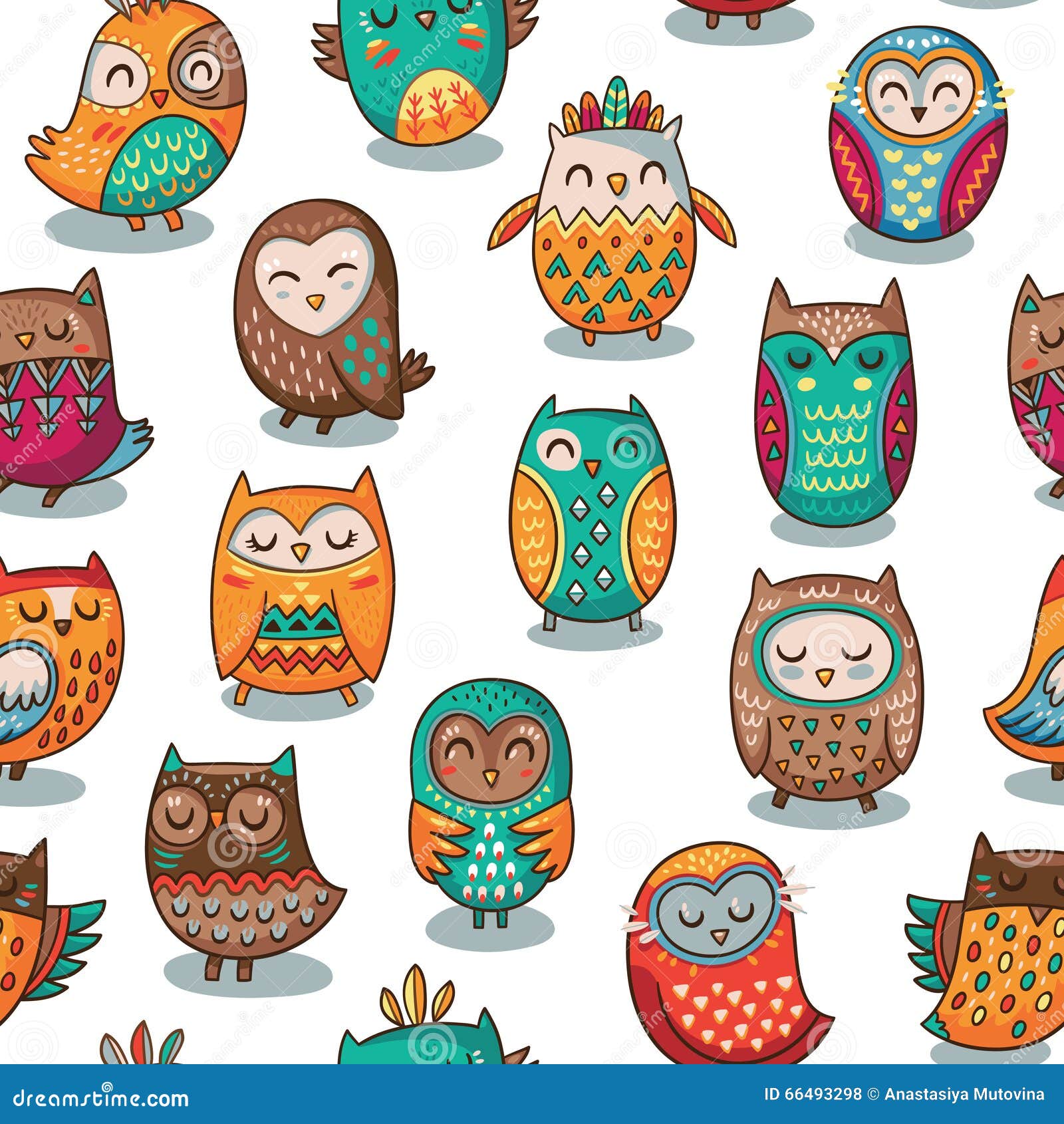 Seamless Pattern with Tribal Owls Stock Vector - Illustration of card ...