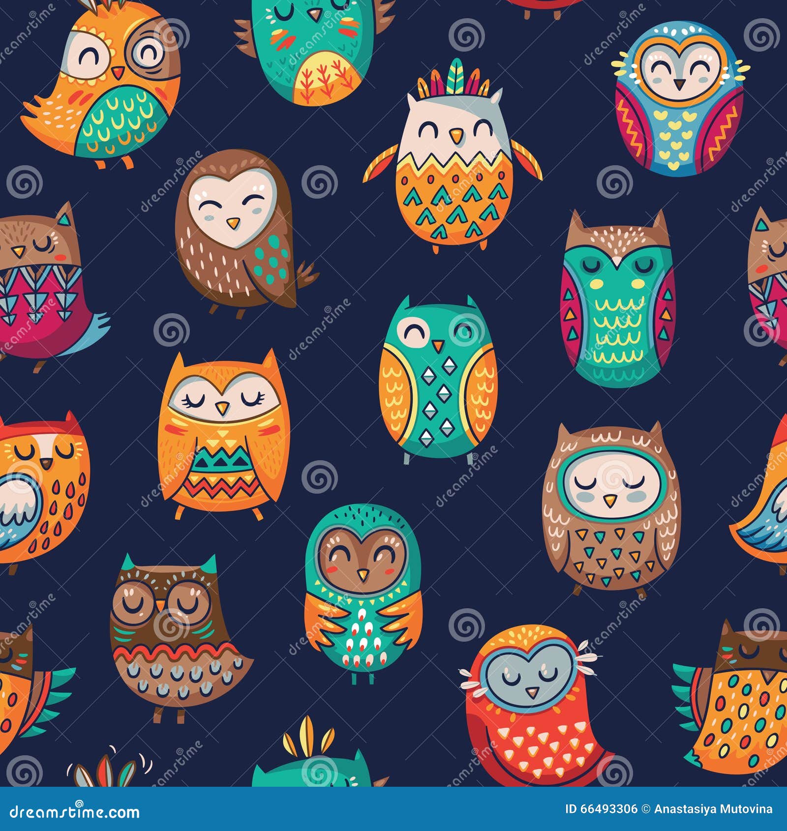 Seamless Pattern with Tribal Owls Stock Vector - Illustration of print ...