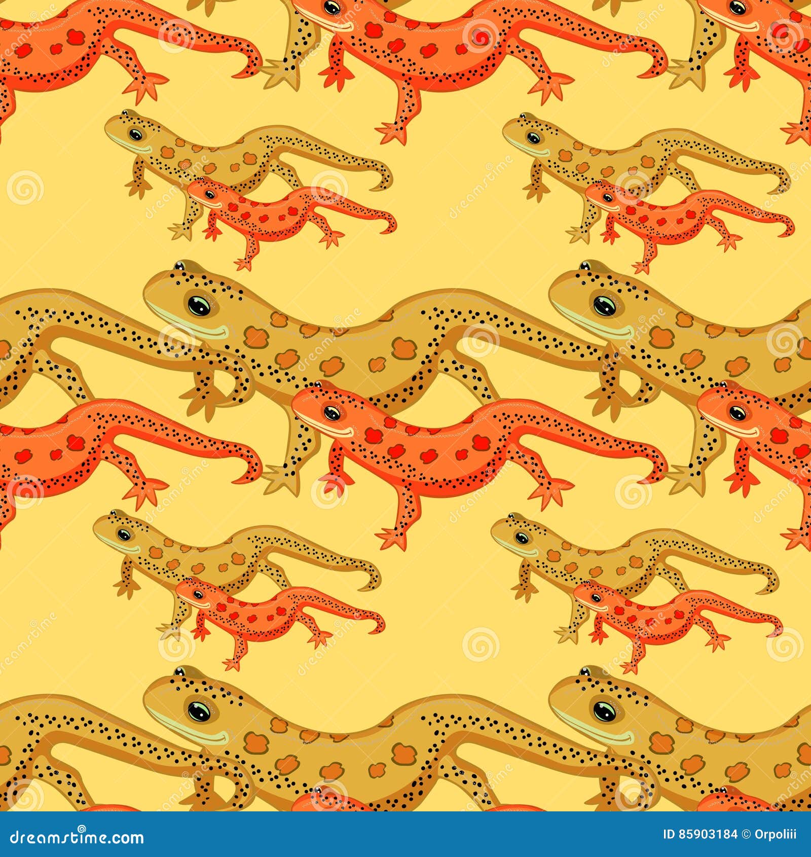 Seamless Pattern Triton East American Red Spotted Salamanders Stock ...