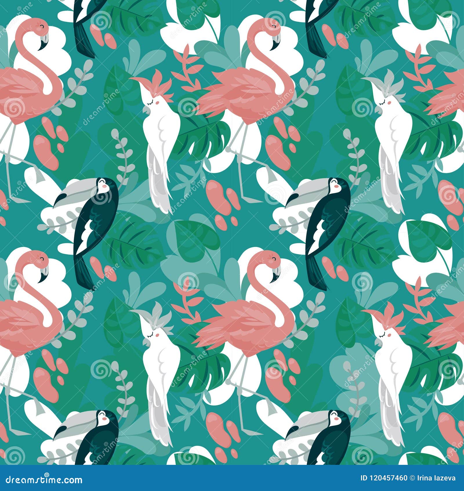 Seamless Pattern with Tropical Birds and Tropical Plants Stock Vector ...