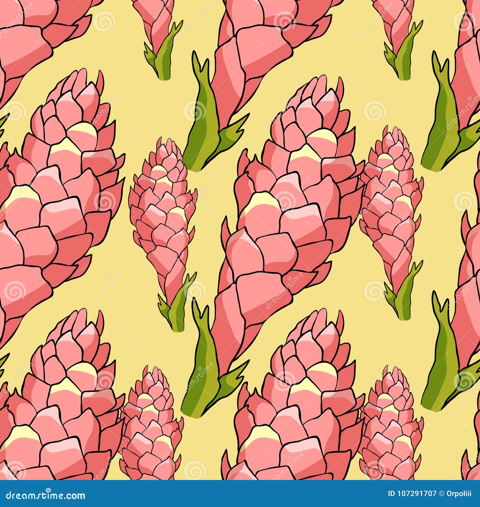 Seamless Pattern Tropical Flower of Ginger Red Torch. Vector Ill Stock ...