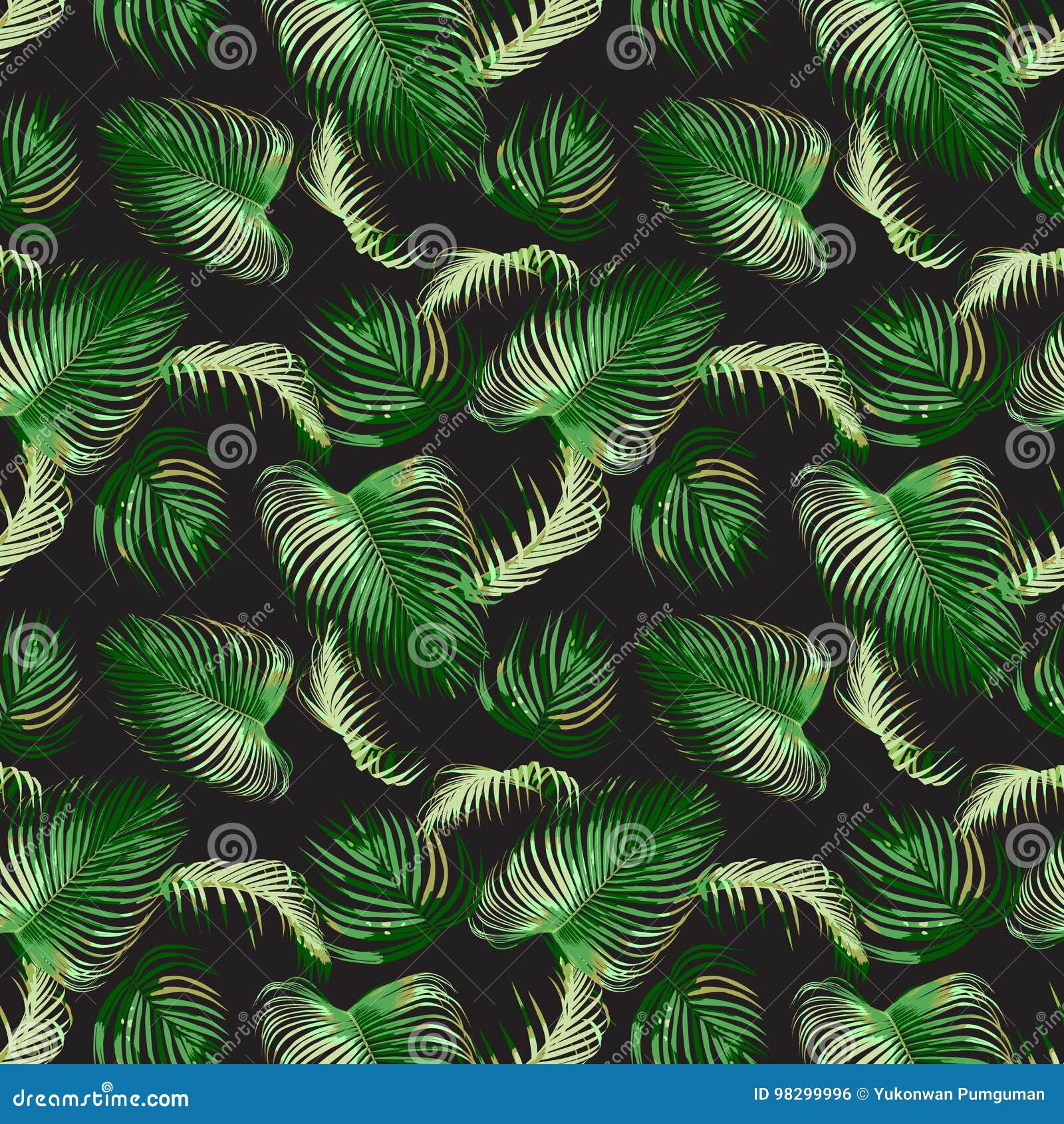 Seamless Pattern of Tropical Green Areca Leaf, Natural Vector Stock ...