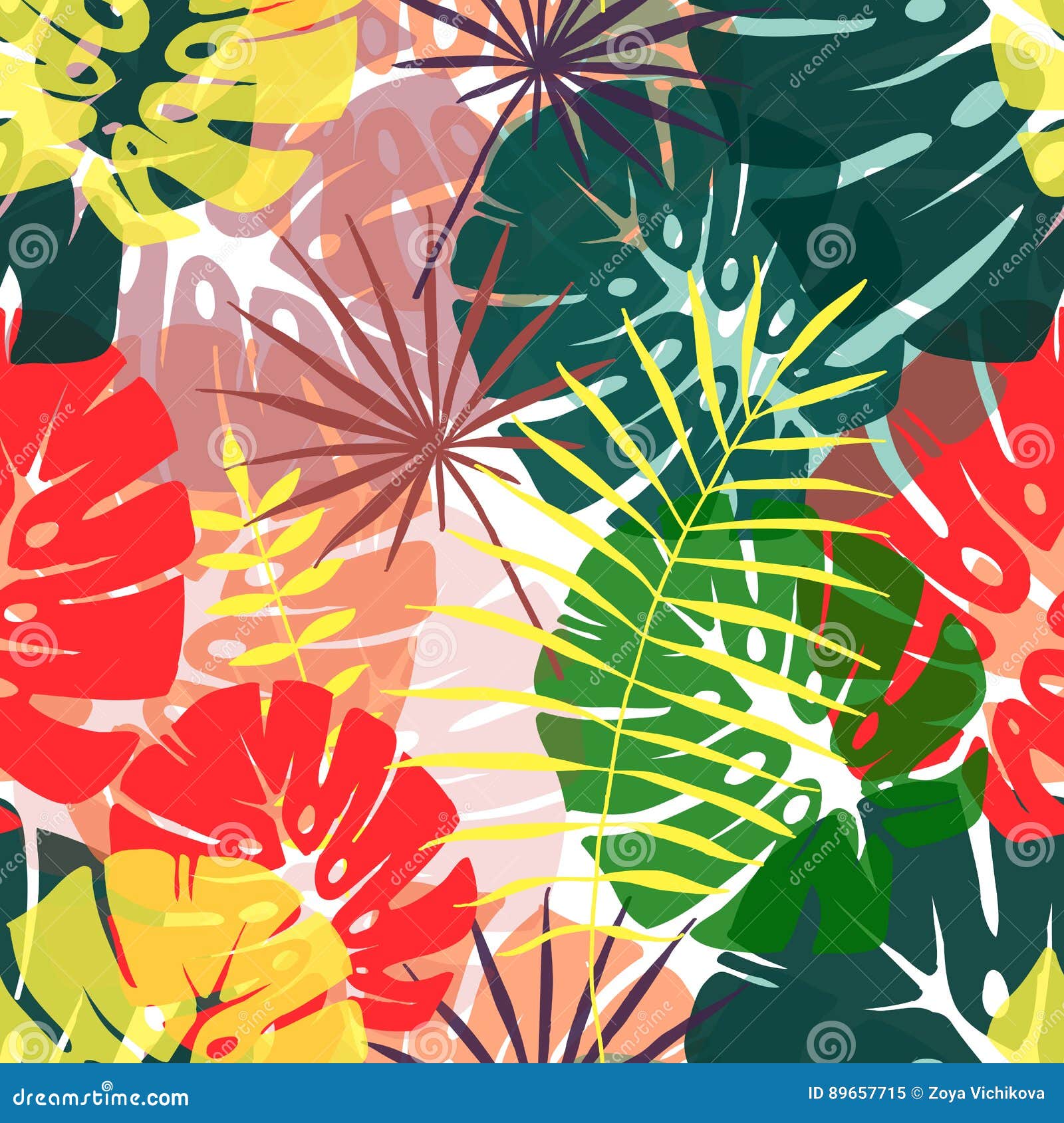 Seamless Pattern of Tropical Leaves Stock Vector - Illustration of ...