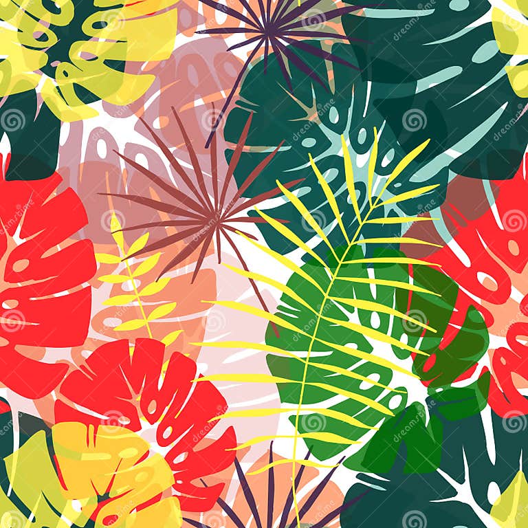 Seamless Pattern of Tropical Leaves Stock Vector - Illustration of ...