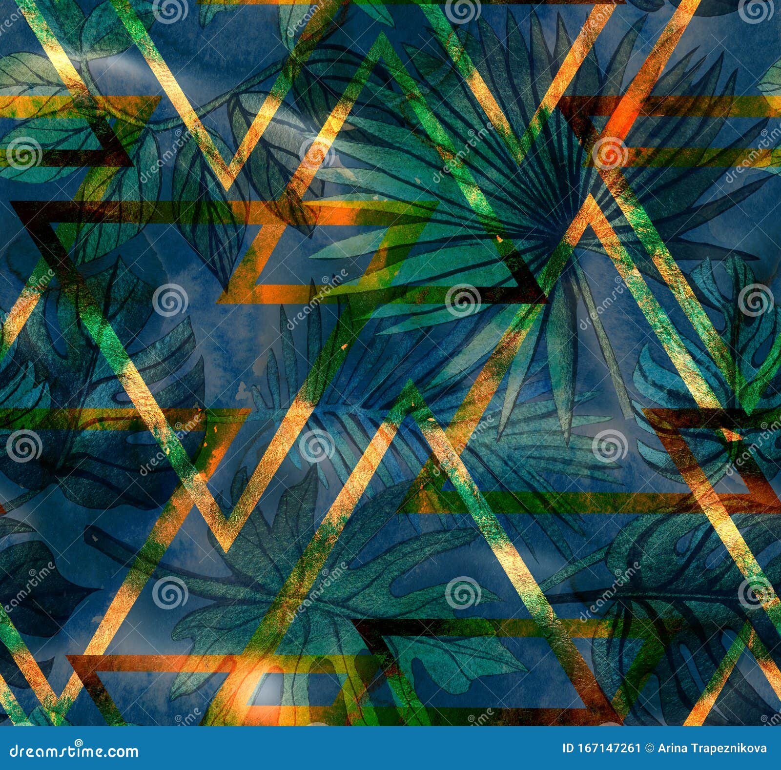 Seamless Pattern with Tropical Leaves and .geometric Shapes. Tropical ...