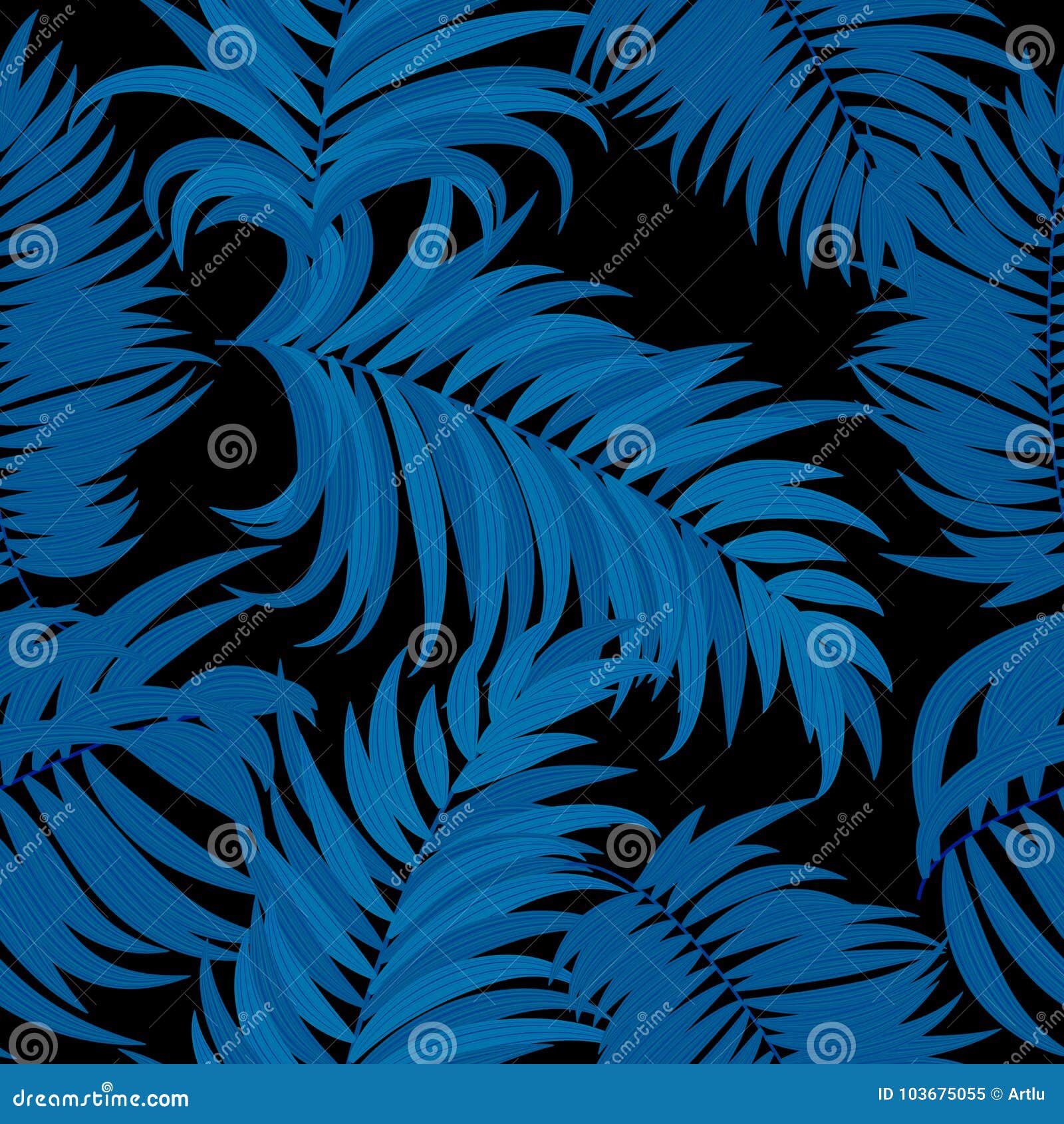 Blue Seamless Pattern of Tropical Leaves of Palm Tree. Stock Vector ...