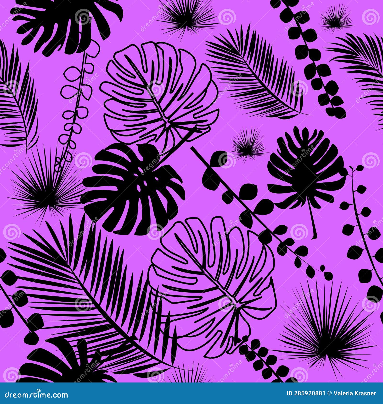 Seamless Pattern with Tropical Leaves with a Purple Background. Stock ...