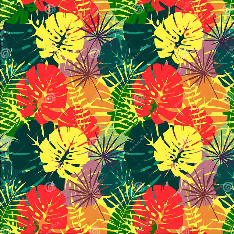 Seamless Pattern from Tropical Leaves Stock Vector - Illustration of ...