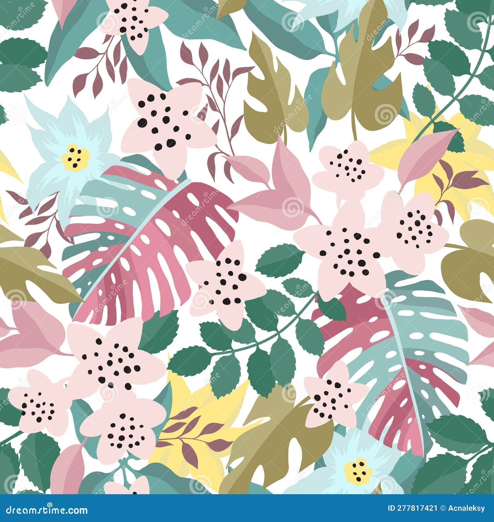 Seamless Pattern with Tropical Pastel Flowers Stock Vector ...