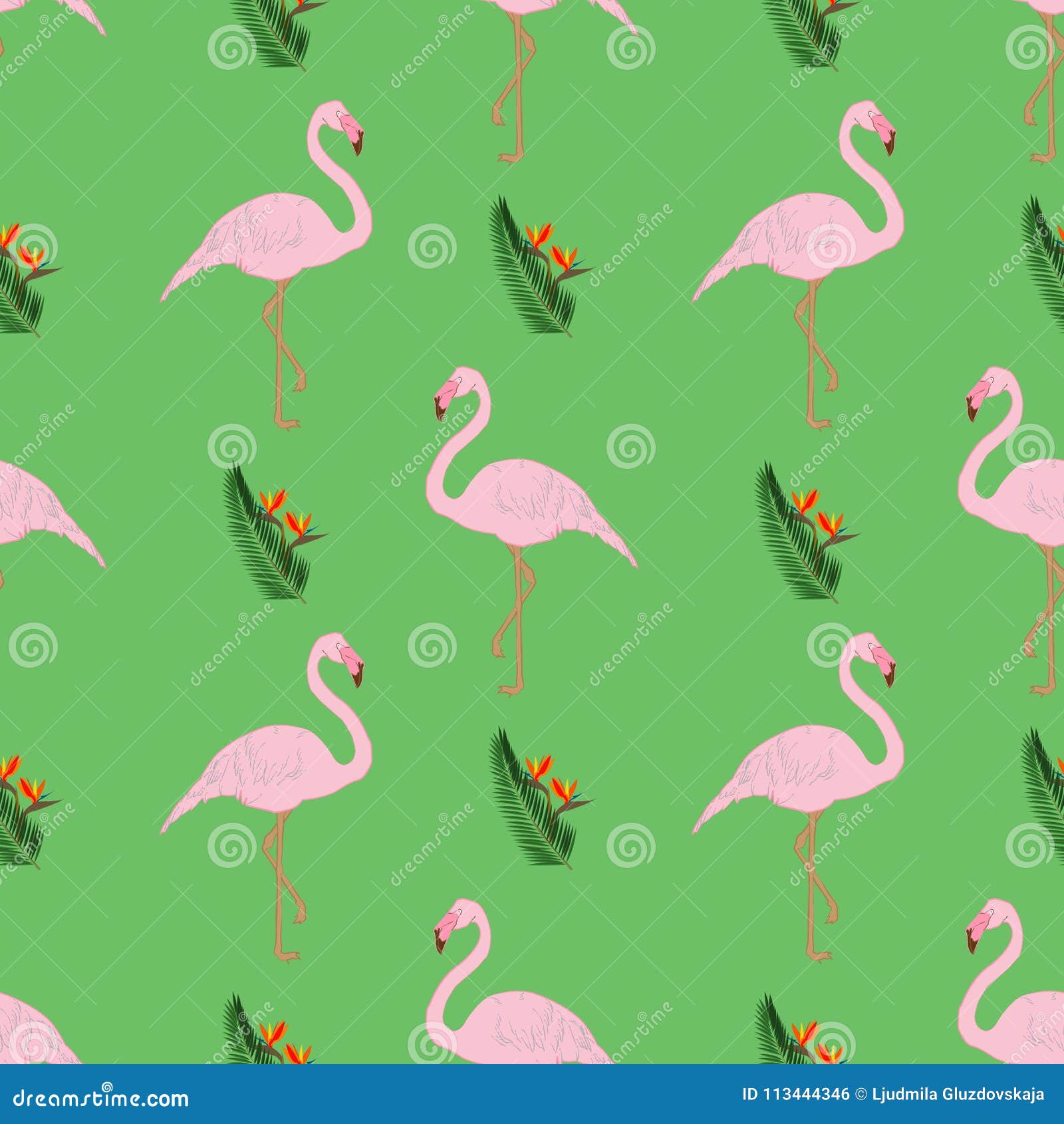 Seamless Pattern. Tropical Sheets, Exotic African Birds and Flow Stock ...