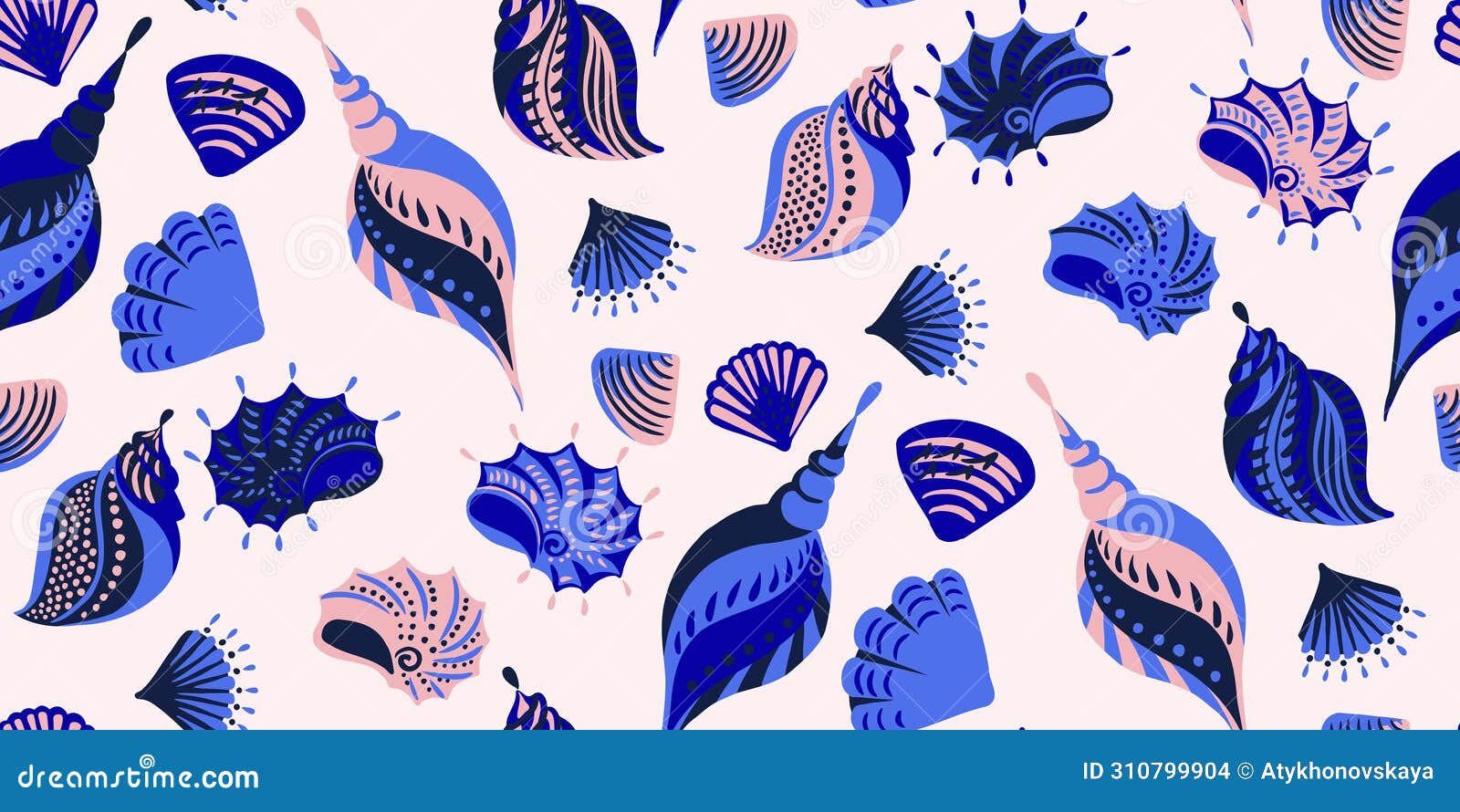 Seamless Pattern with Tropical Summer Ocean Shell. Vector Hand Drawn ...