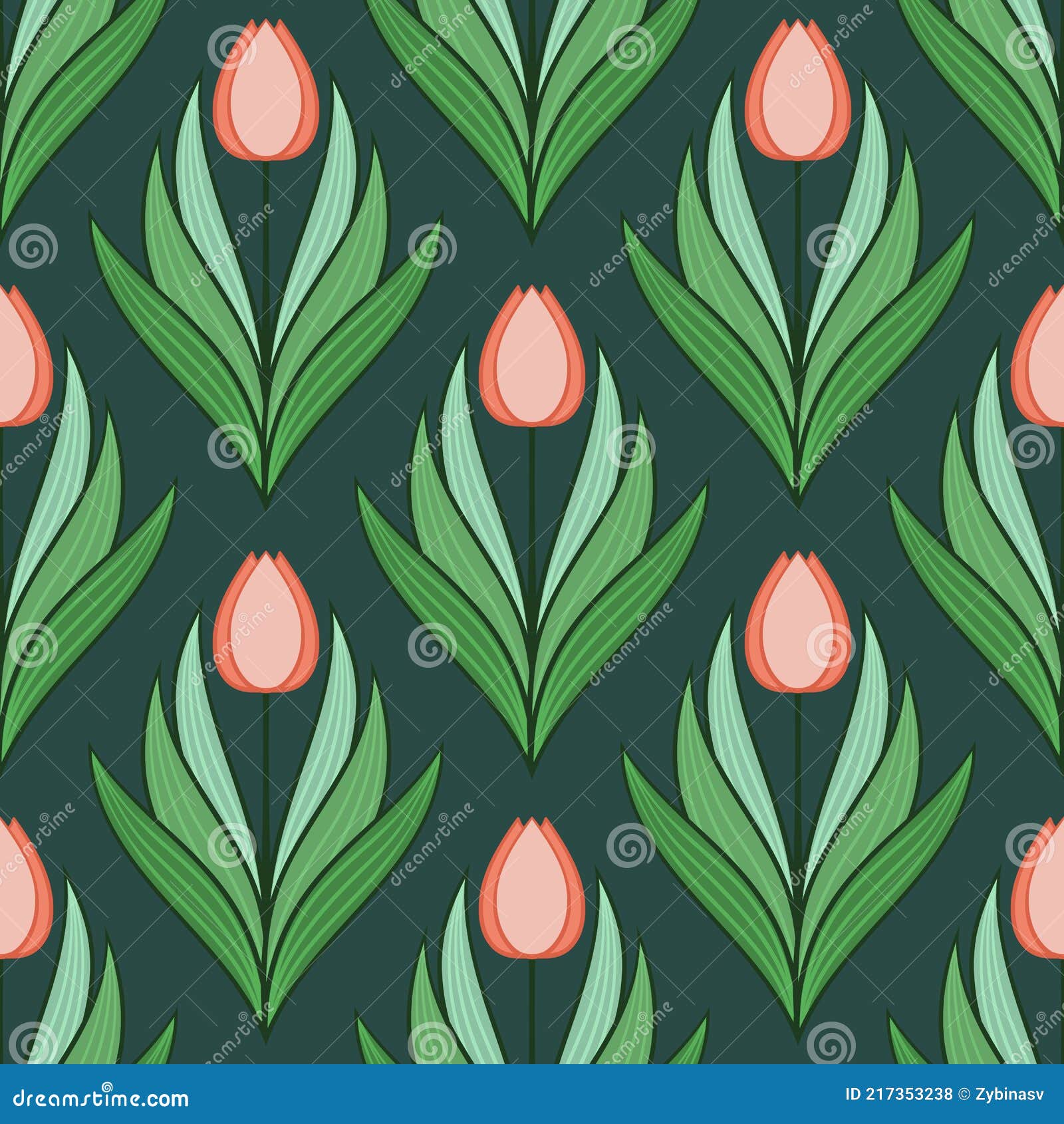 Seamless Pattern with Tulips in Flat Modern Style. Design from Multi ...