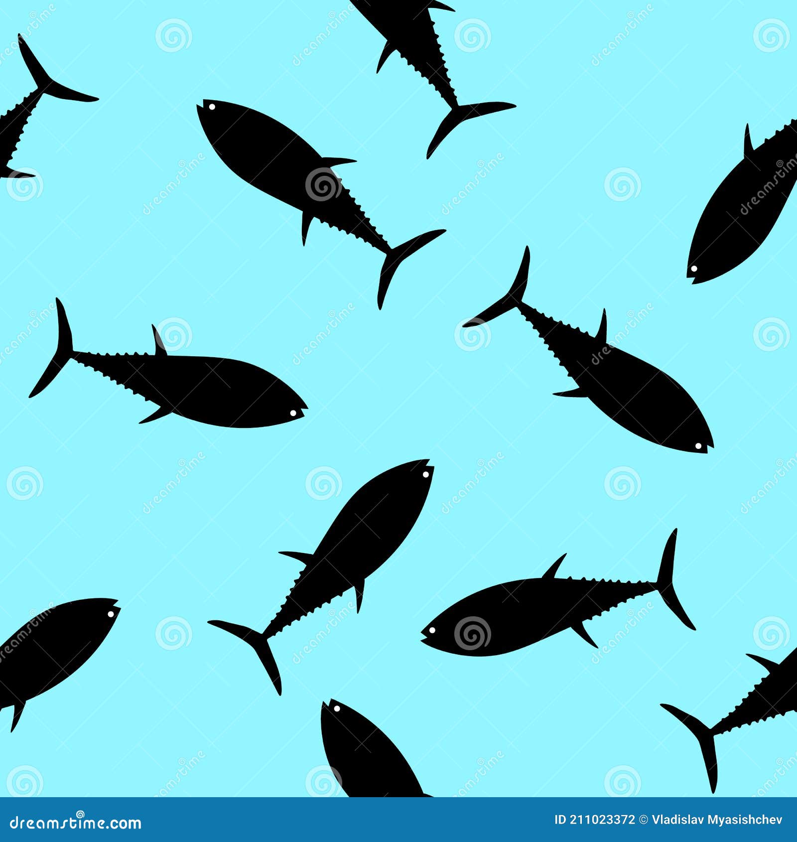 Seamless Pattern with Tuna Fish Stock Vector - Illustration of cool ...