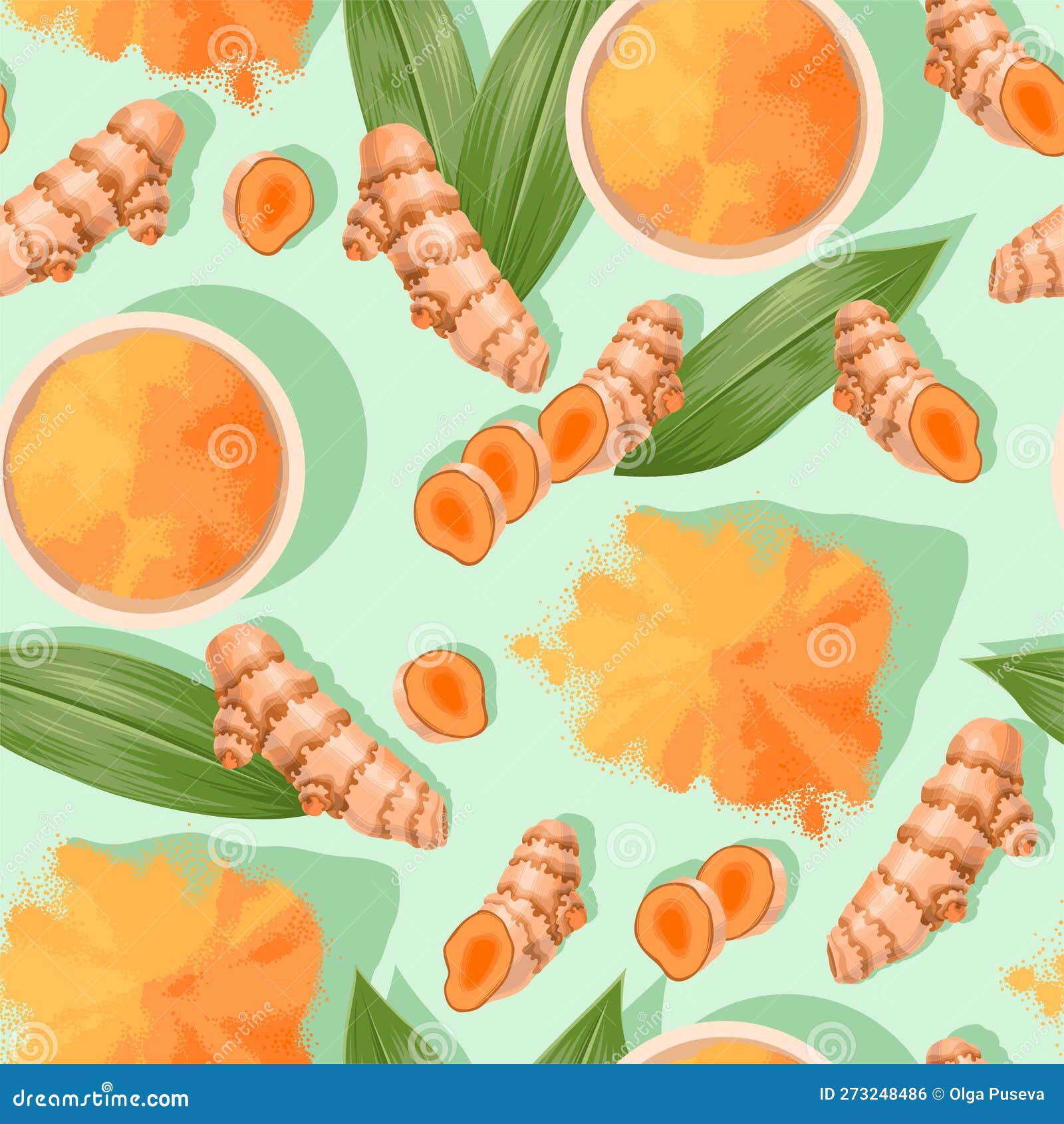 Seamless Pattern with Turmeric Whole and Sliced Stock Vector ...