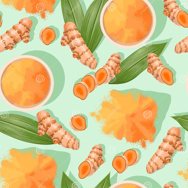 Seamless Pattern with Turmeric Whole and Sliced Stock Vector ...
