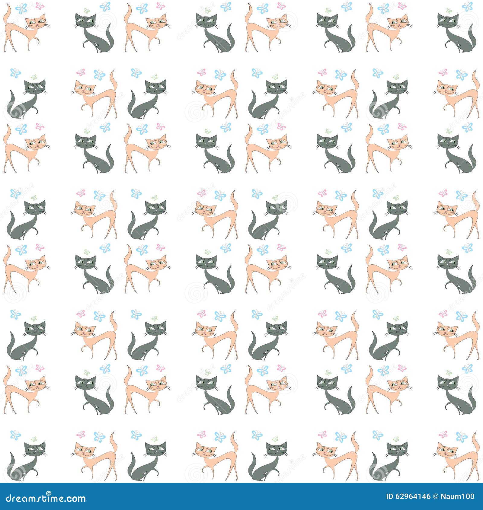 Seamless Pattern of Two Different Colored Cats Go Stock Vector ...