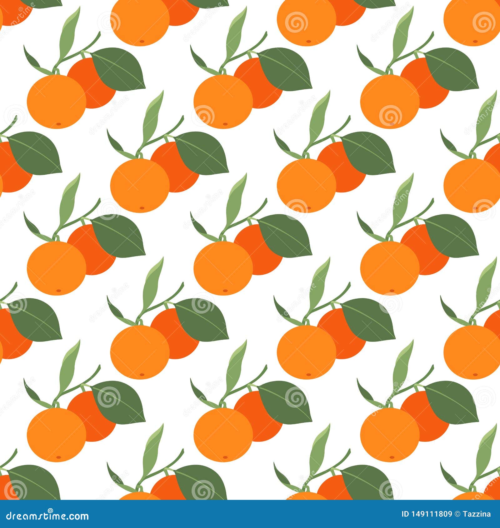 Seamless Pattern with Two Tangerines and Leaves on White Background ...