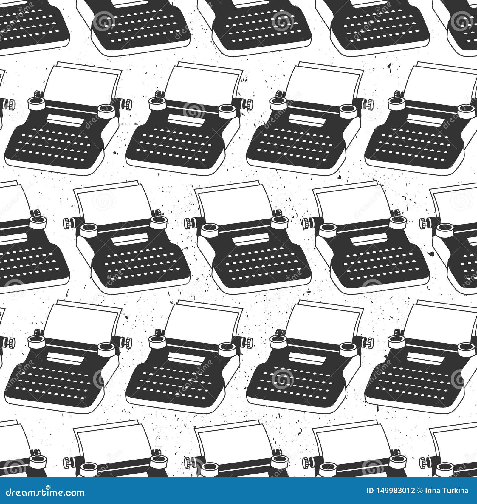 A Pattern Of Typewriters Drawn With Lines. Black Background And White ...