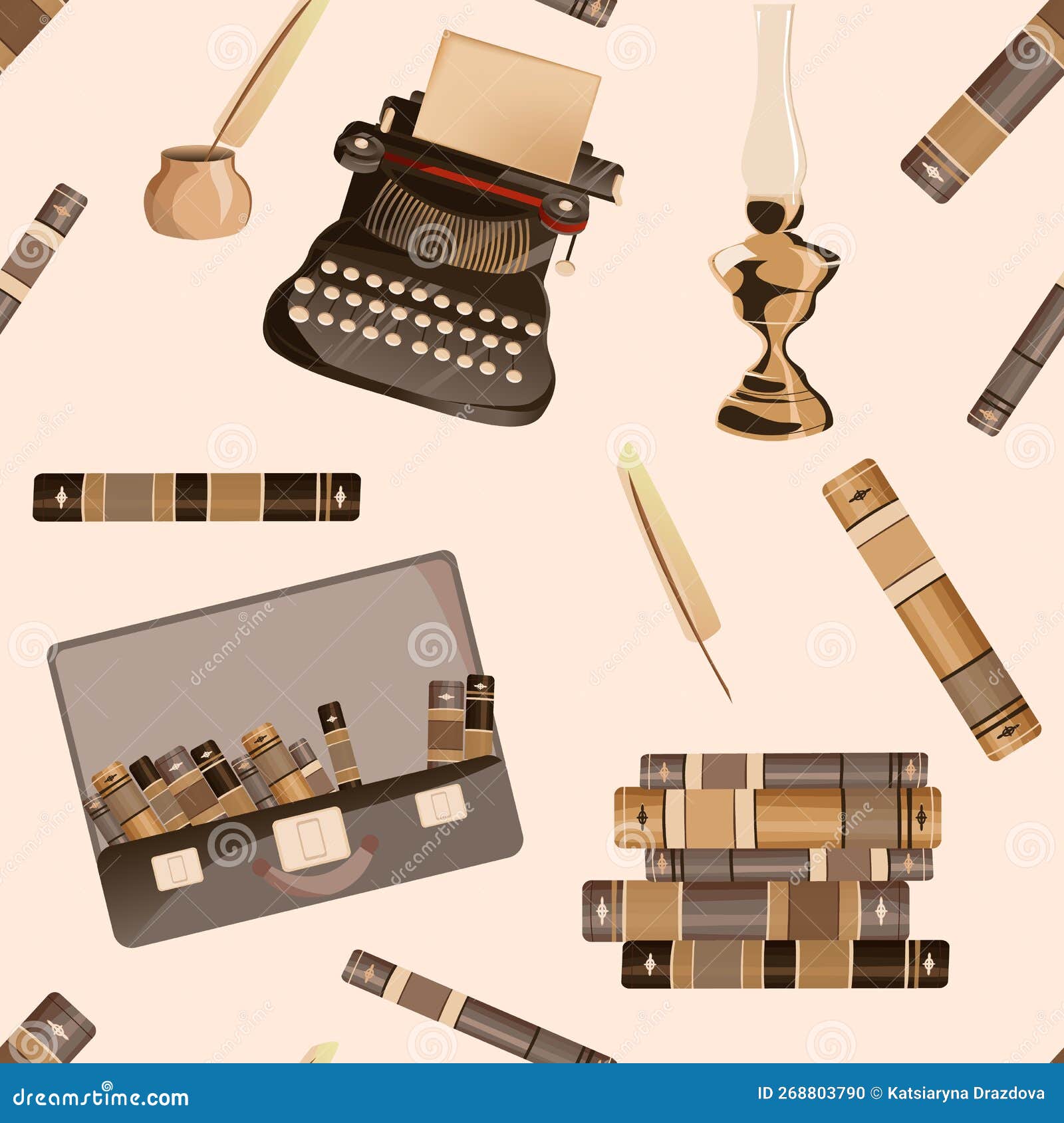 Seamless Pattern with Typewriters, Sheets of Paper, Elements of Writing ...