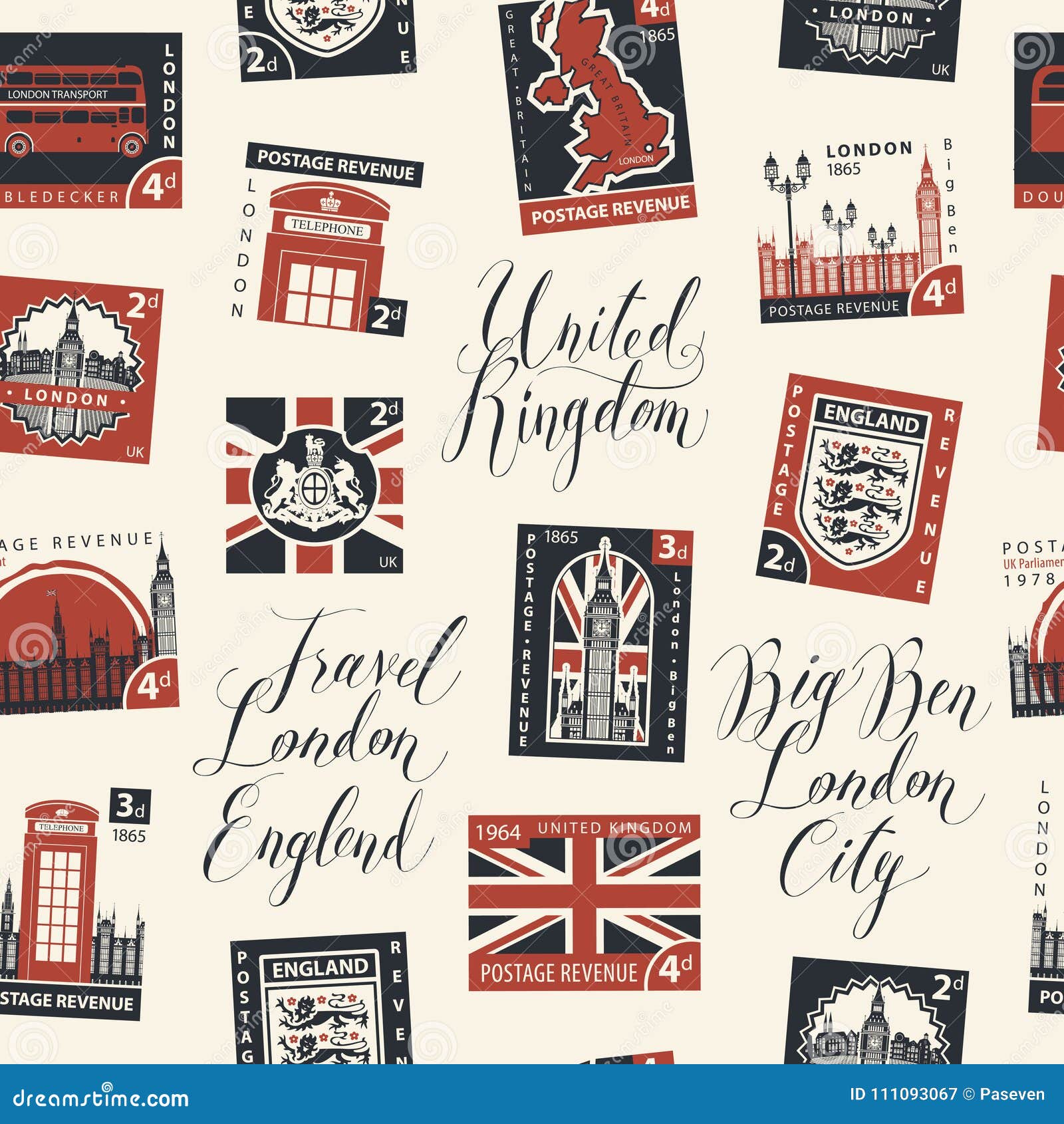 Seamless Pattern on UK Theme with Postage Stamps Stock Vector ...